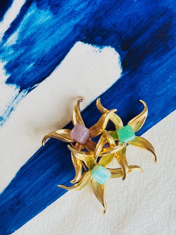 Christian Dior GROSSE 1966 Vintage Trio Flower Emeral… - Gem