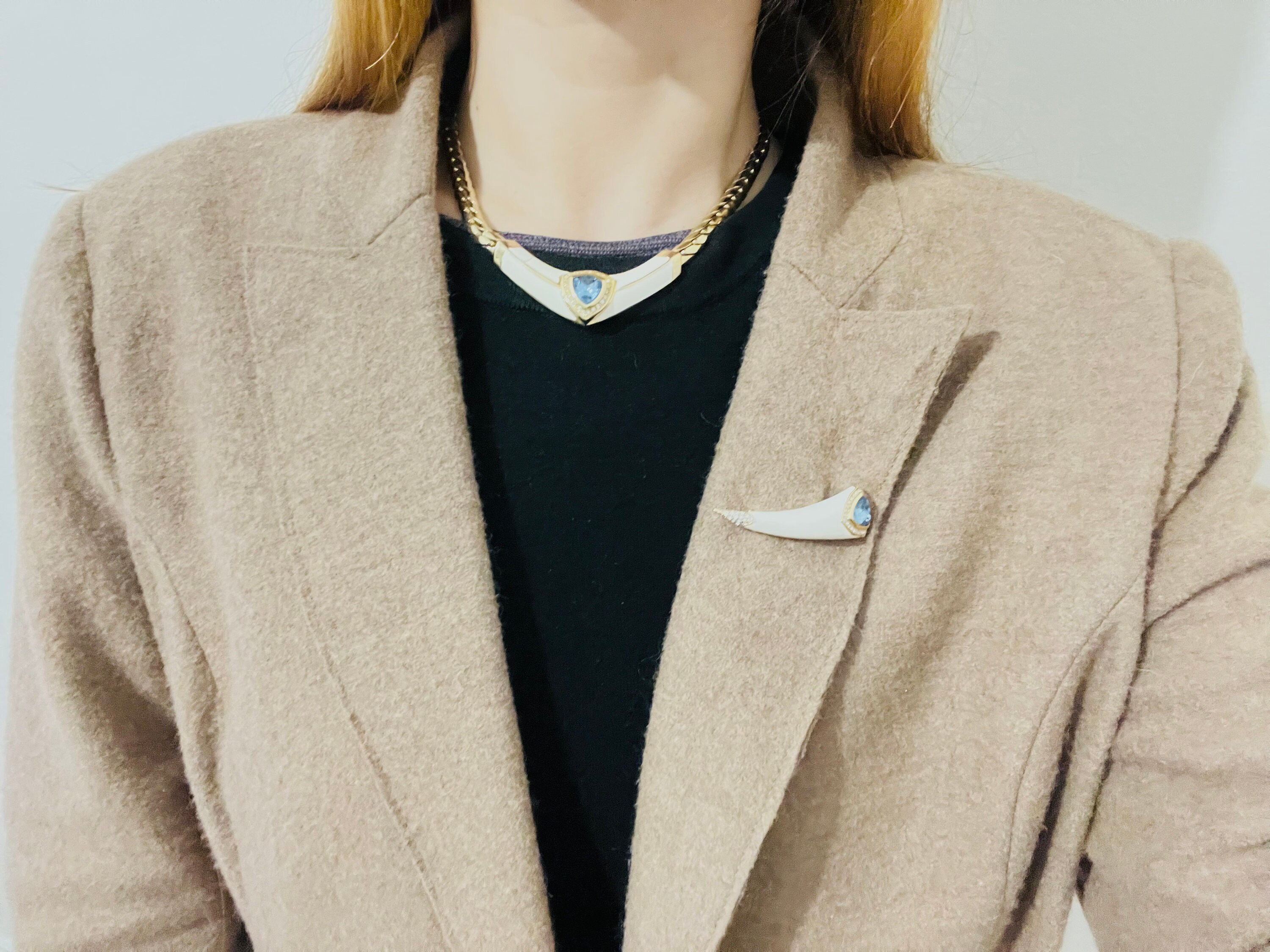 Christian Dior Vintage 1980s Aqua Blue Crystals White Triangle Chunky ...