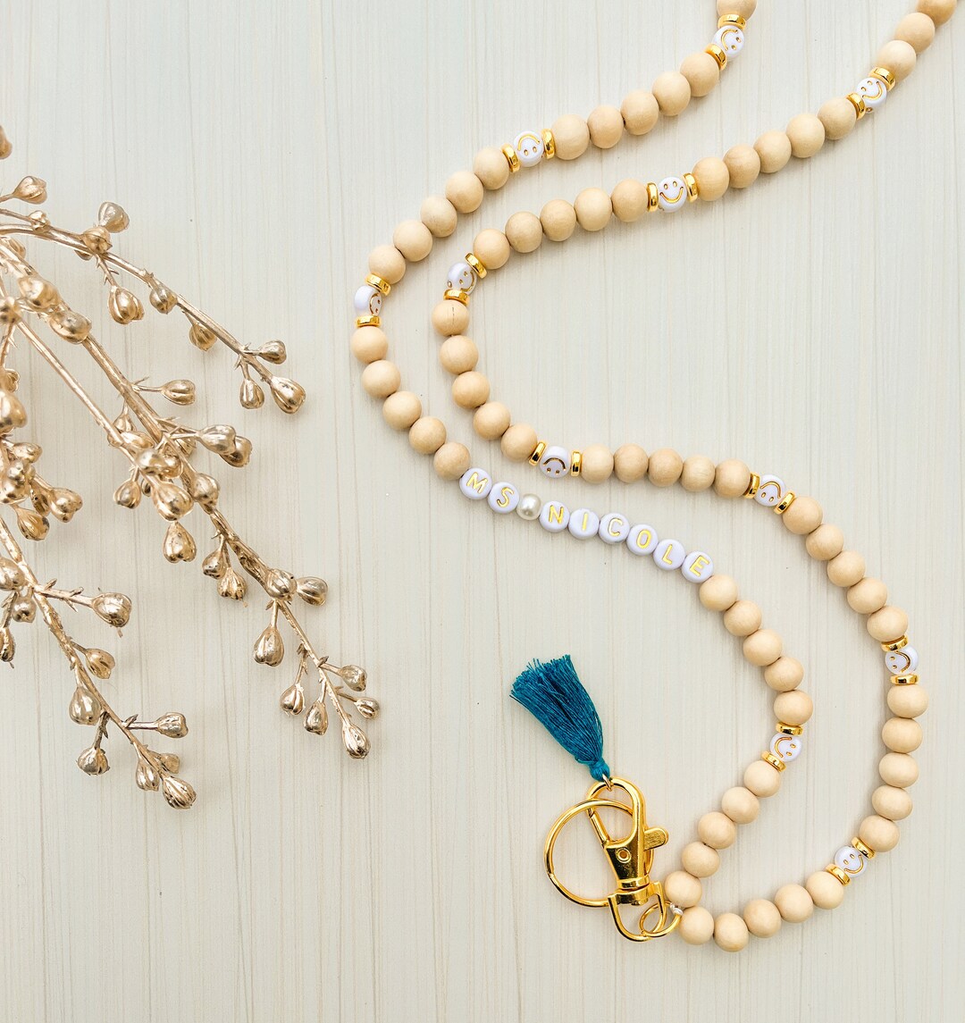 Wood Bead Lanyard, Teacher Lanyard, Lanyard for Teacher, Spring Lanyard ...