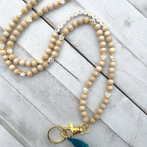 Wood Bead Lanyard, Teacher Lanyard, Lanyard for Teacher, Spring Lanyard ...