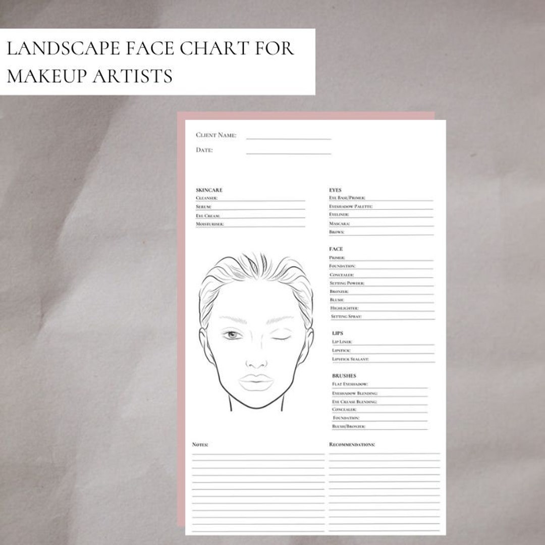 Professional Makeup Face Chart Template for Artists Printable PDF - Etsy