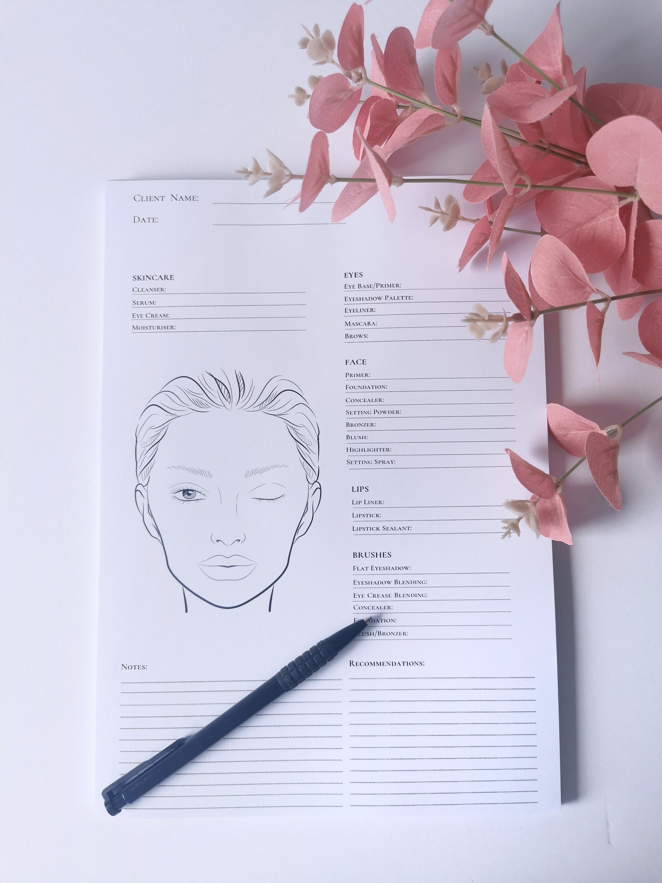 Makeup Face Chart. Face Chart. Makeup Consultation Form. Makeup ...