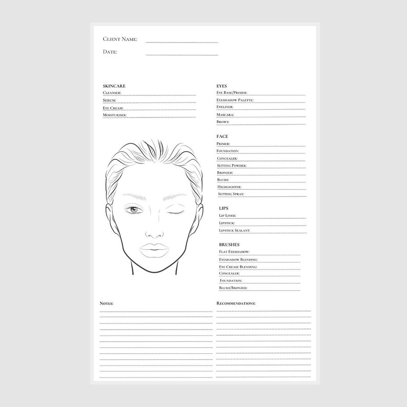 Makeup Face Chart. Face Chart. Makeup Consultation Form. Makeup ...