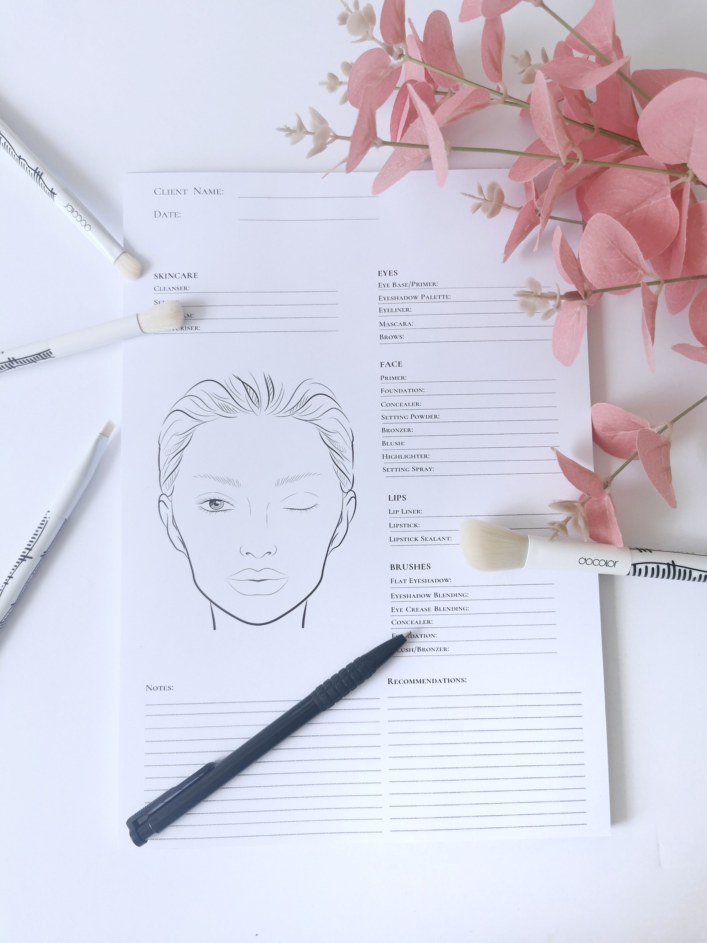 Makeup Face Chart. Face Chart. Makeup Consultation Form. Makeup ...