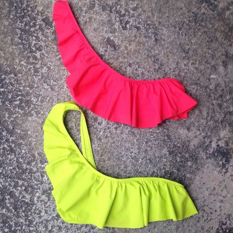 Neon Yellow Ruffle Bikini Set/bikini Women,one Shoulder Bikini Top ...