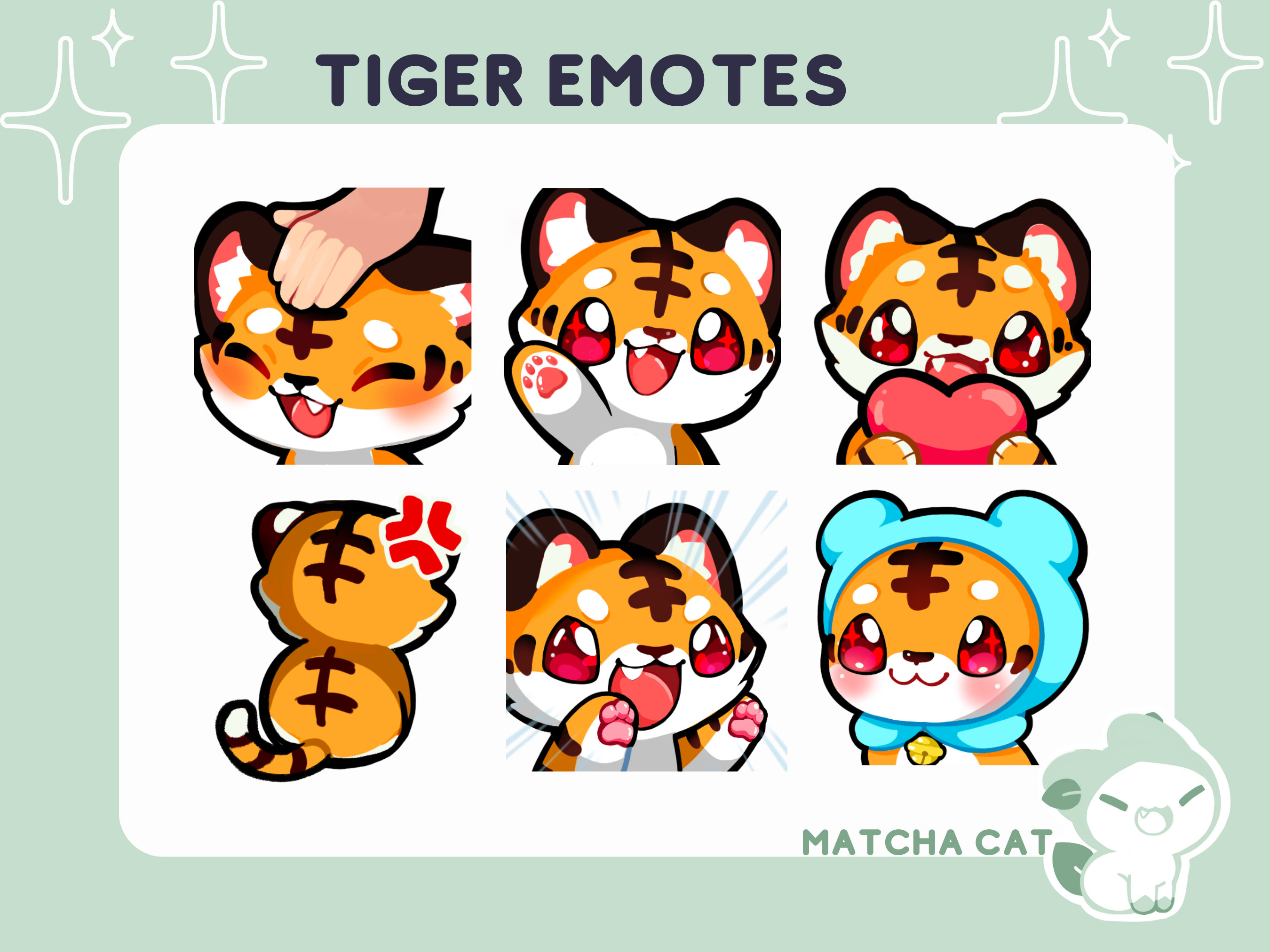 Kawaii Tiger Emote Bundle / 6 Cute Emotes for Streaming on Twitch ...