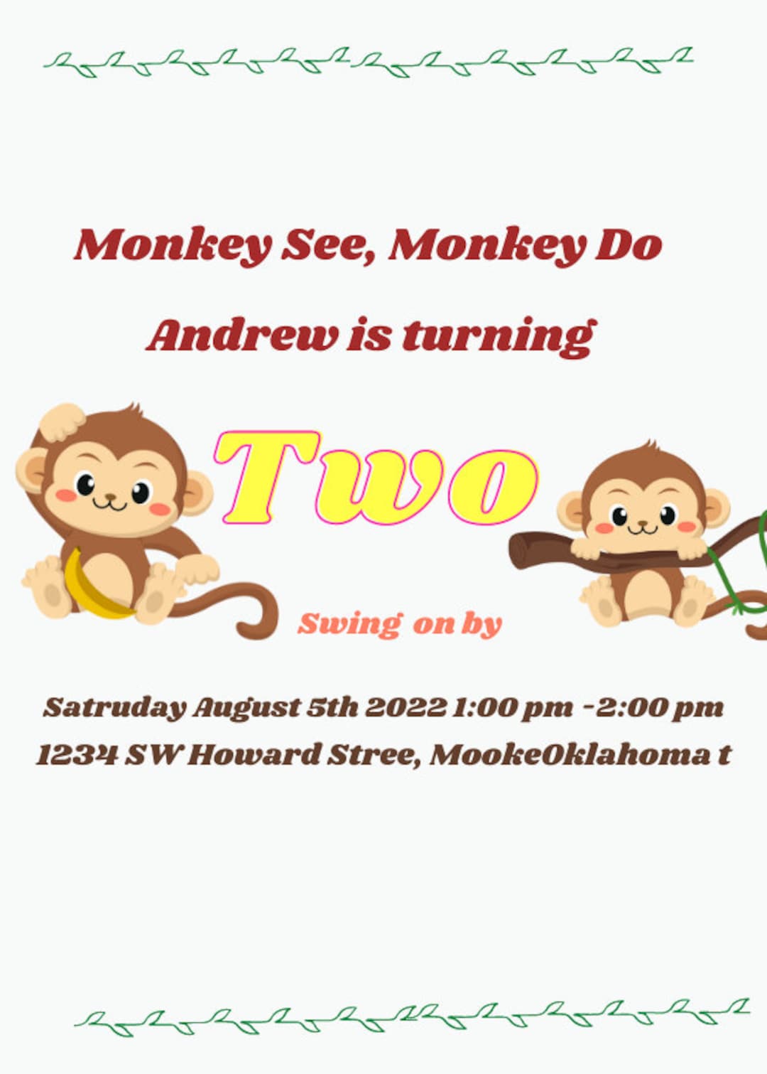 Monkey See Monkey Do Invitation Template - Etsy
