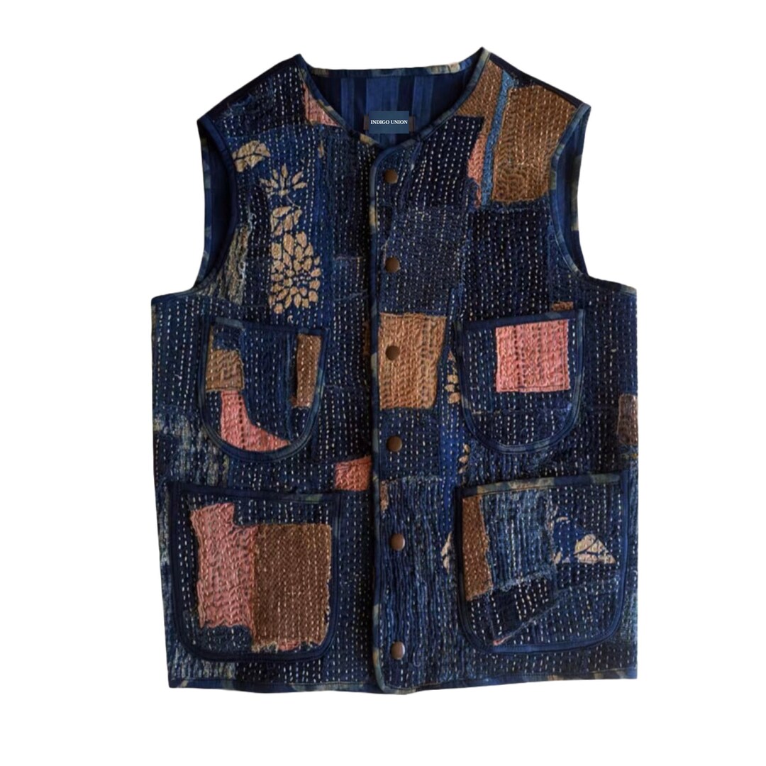 Japanese Handmade Boro Patchwork Vest Unisex Cotton Organic Indigo Dye ...
