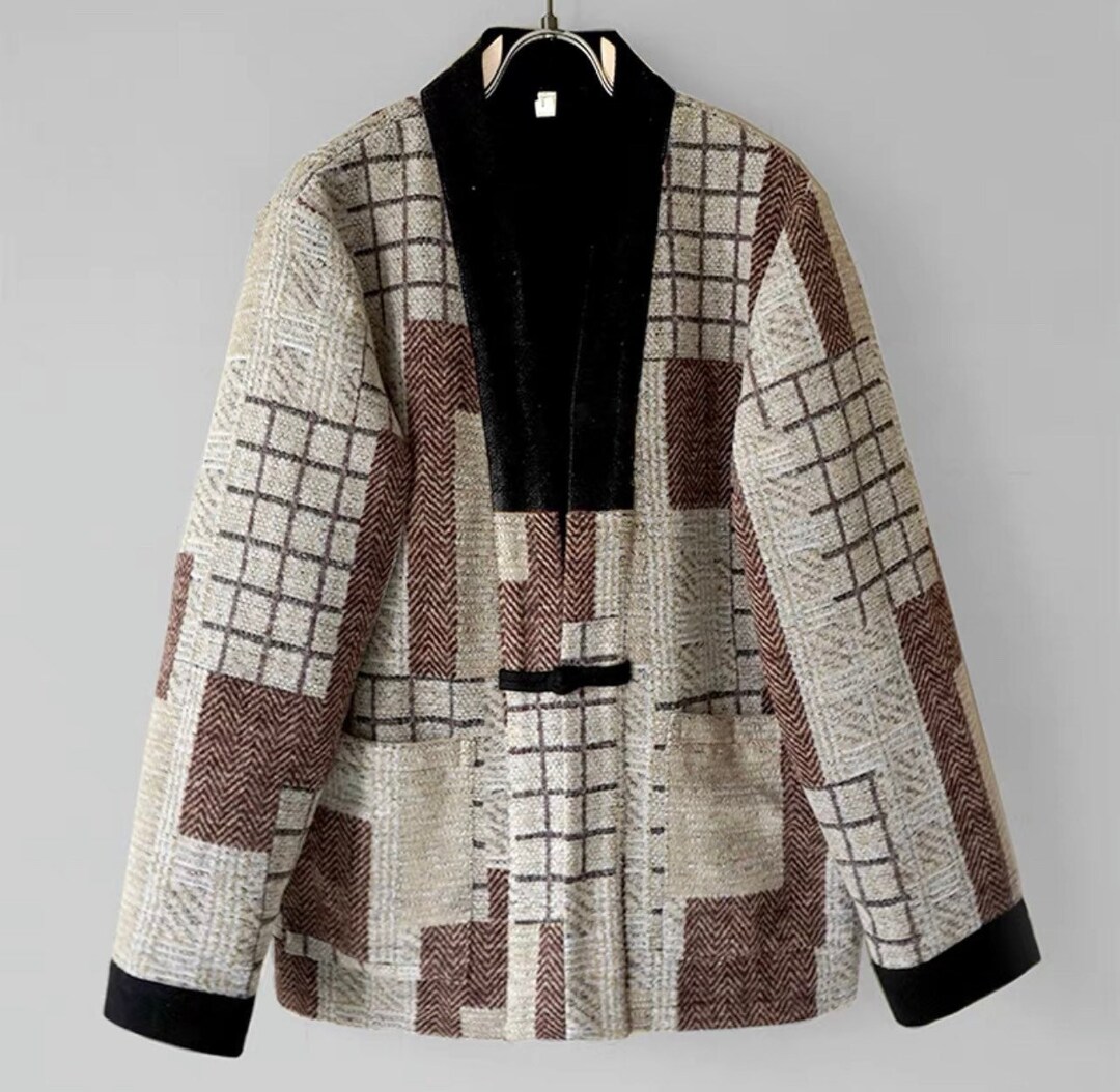 Japanese Style Brown Checked Cotton With Extra Warm Flannel Woolen ...