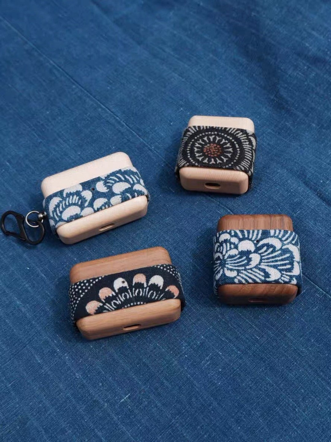 Japanese Handmade Traditional Kofu Kasuri Fabric Airpods Case Walnut ...