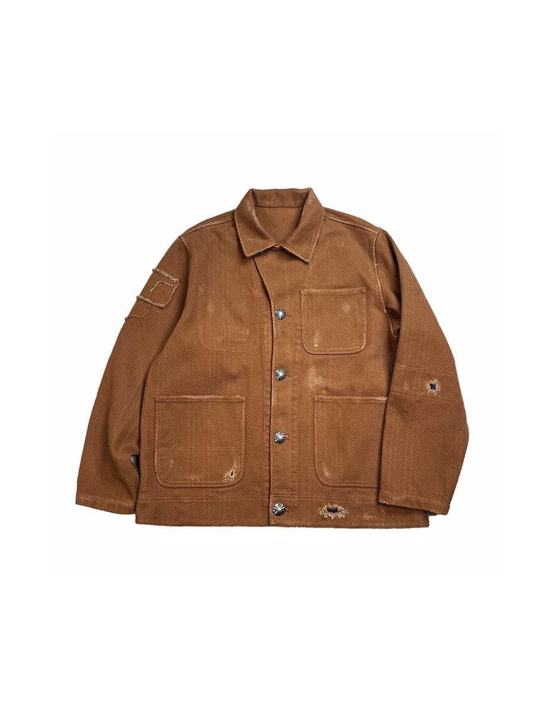 Japanese Brown Organic Plant Dye Patchwork Distressed Worker Jacket ...
