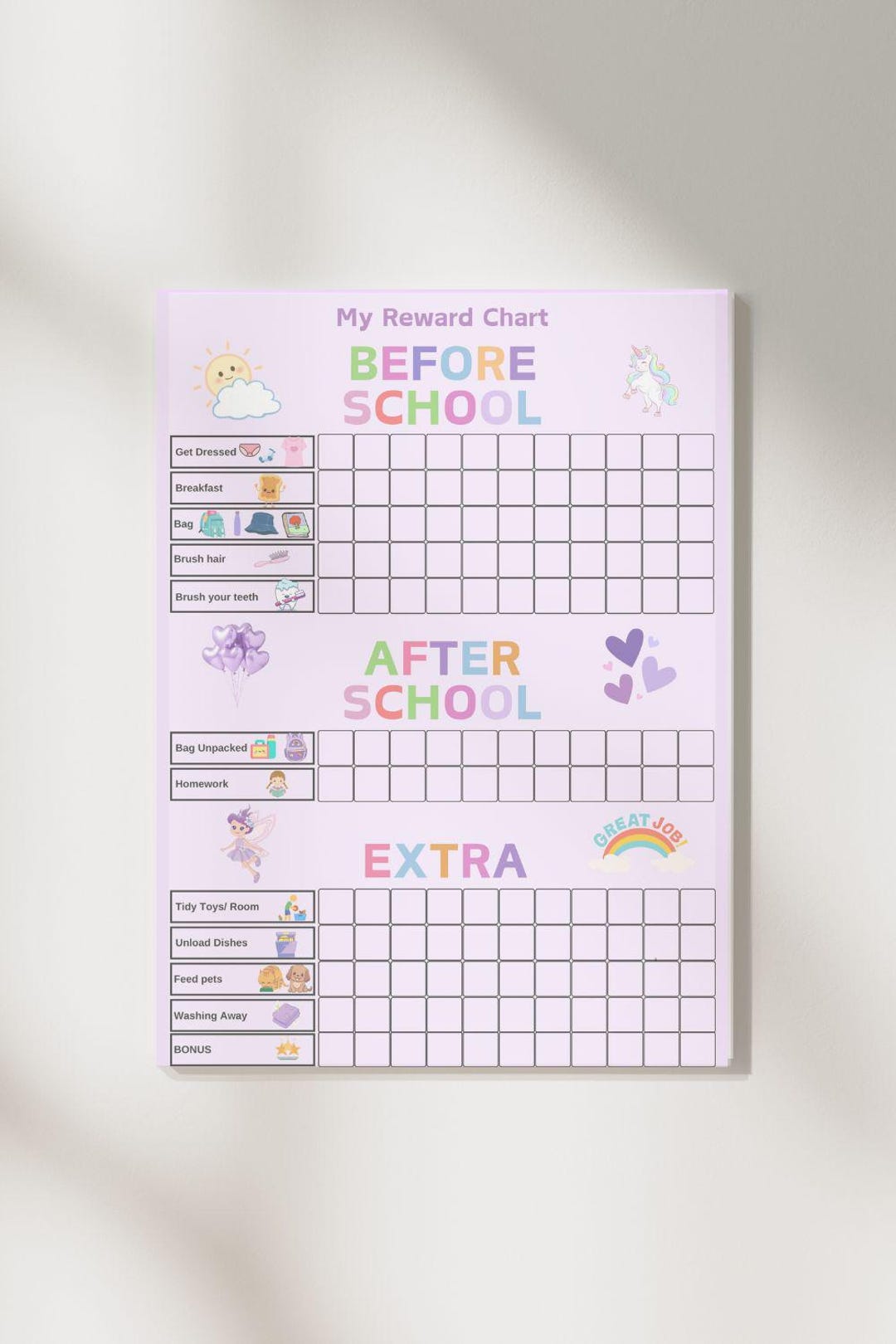 School Reward Chart Digital Download, Fillable PDF, Printable Chart ...