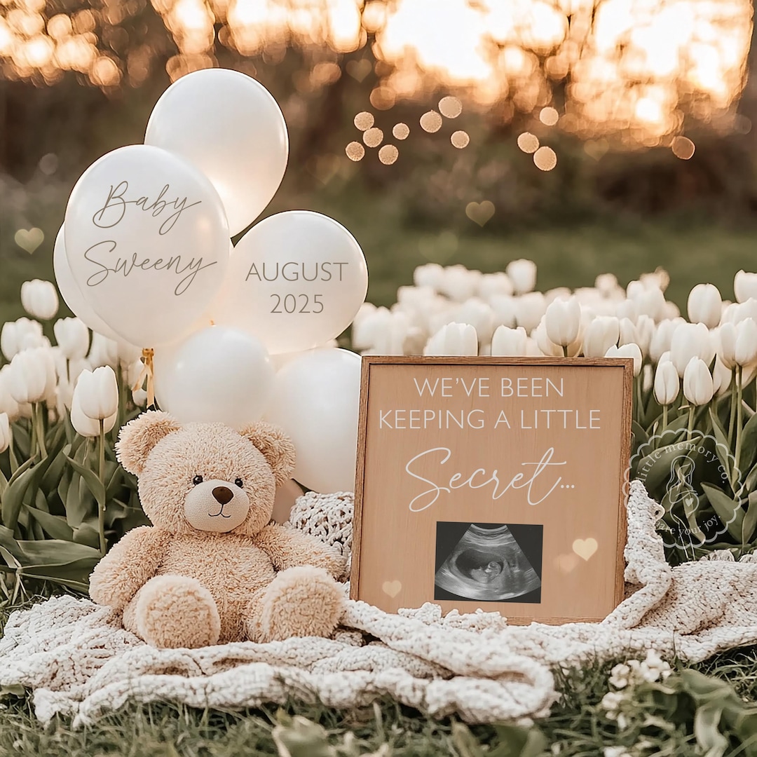 Neutral Pregnancy Announcement Digital, Spring Announcement, Editable ...