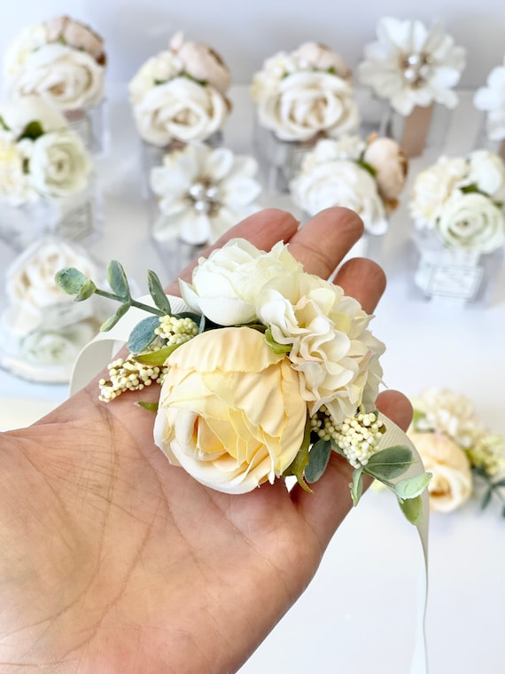 Wedding Corsages Wrist Corsage Rustic Wedding Corsage Ivory | Etsy