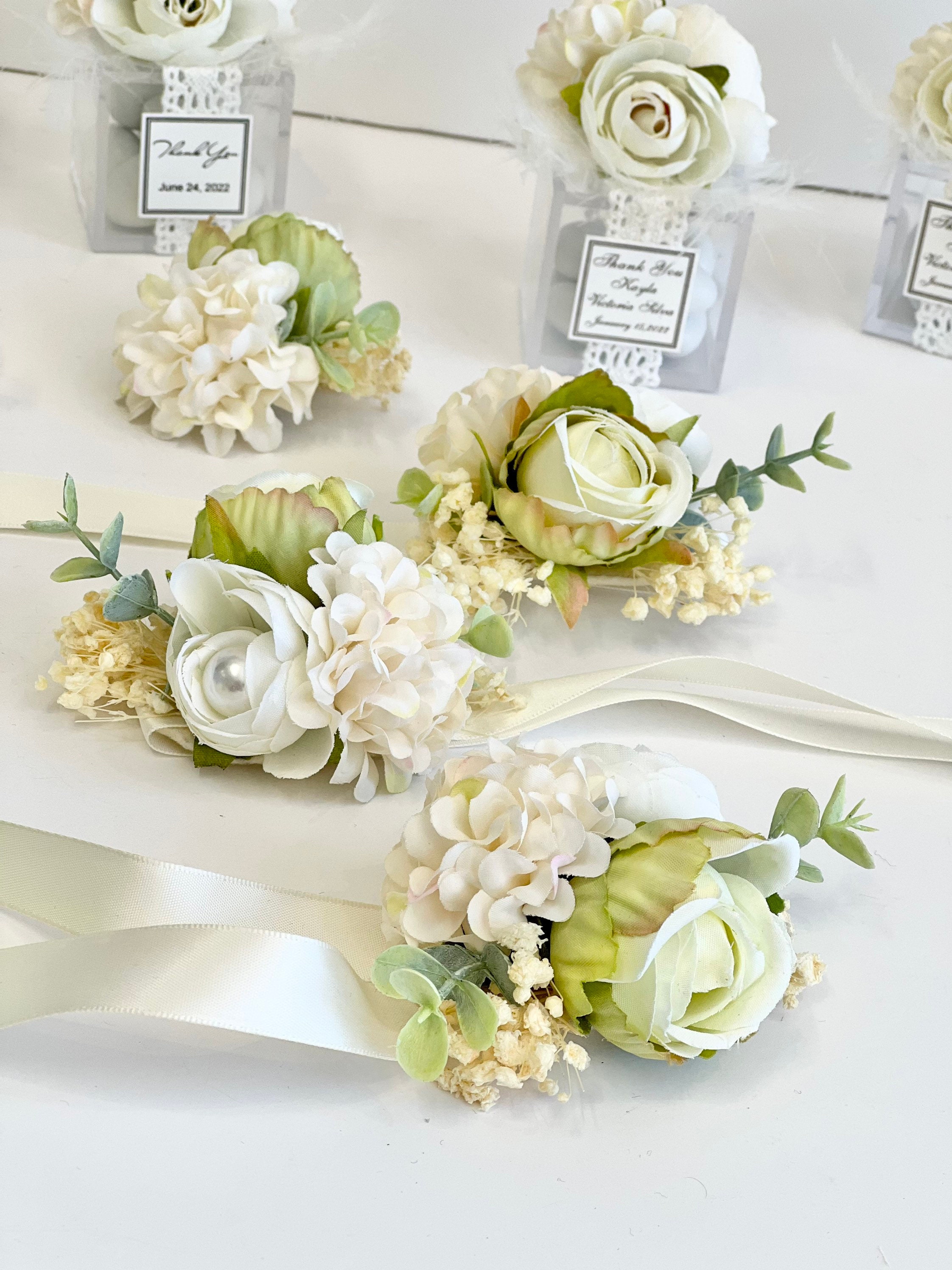 Wedding Corsages, Wrist Corsage, Rustic Wedding Corsage, Ivory Corsage ...