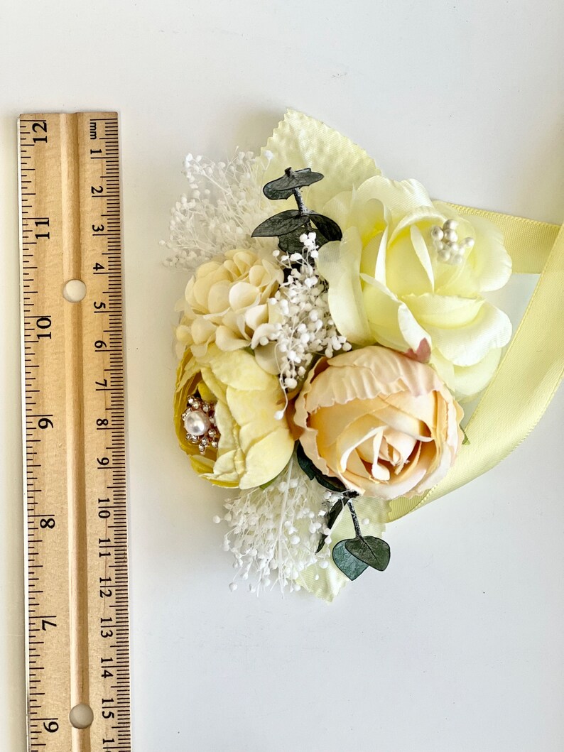 Light Yellow Corsage and Boutonniere Set, Prom Corsage, Wrist Wedding ...