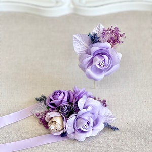 Lilac Corsage and Boutonniere Set, Prom Corsage, Wrist Wedding Corsage ...