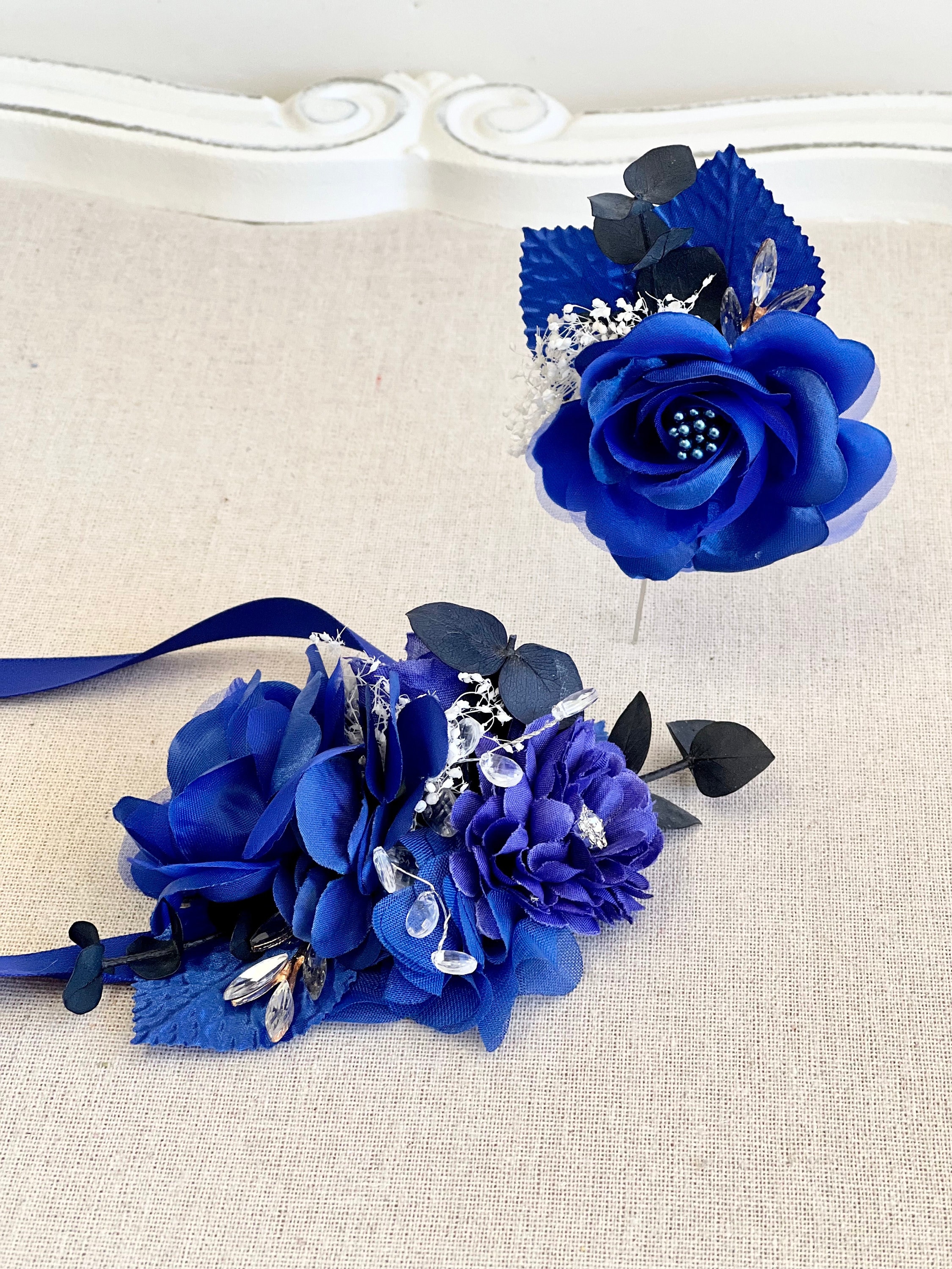 Royal Blue Corsage and Boutonniere Set, Prom Corsage, Wrist Wedding ...