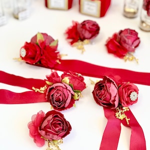 Red Wedding Corsages, Wrist Corsage, Corsage and Boutonnières ...