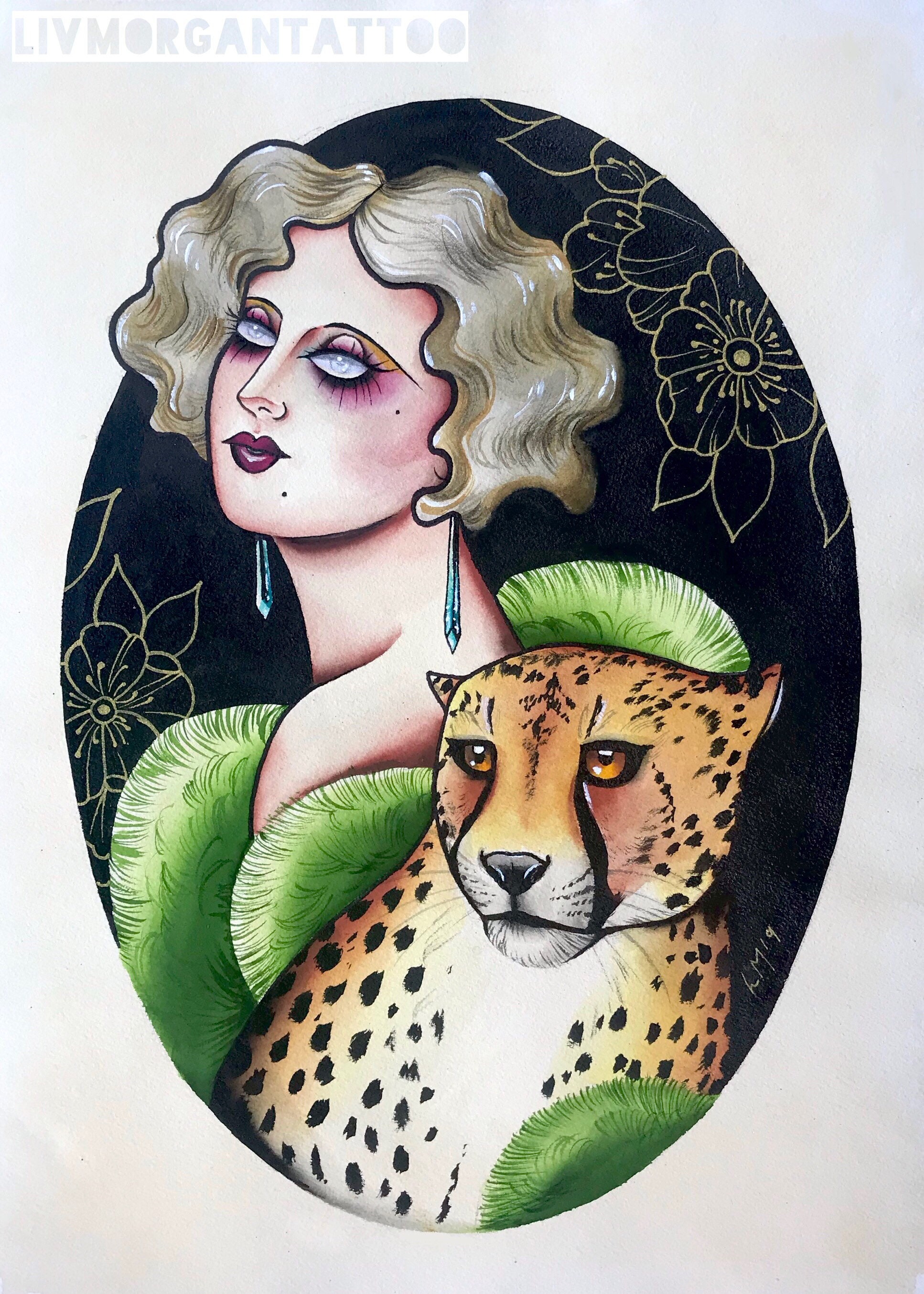 A4 Vintage Cheetah Lady Print - Etsy