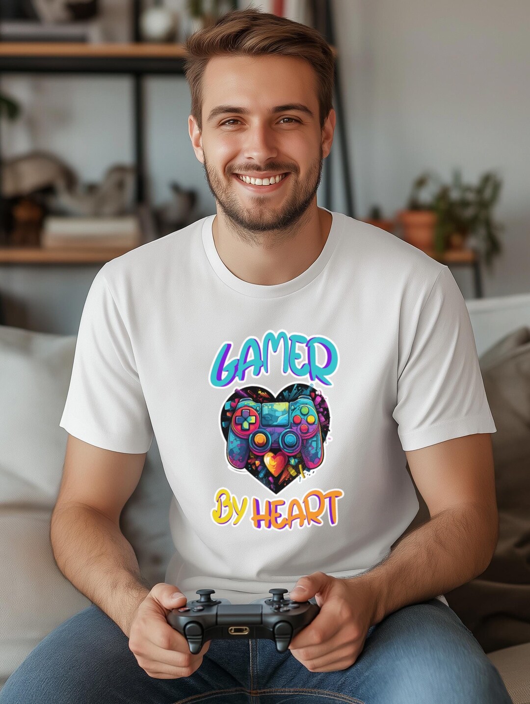 Colorful Gamer T-shirt - Controller and Heart Motif - Gamer by Heart ...
