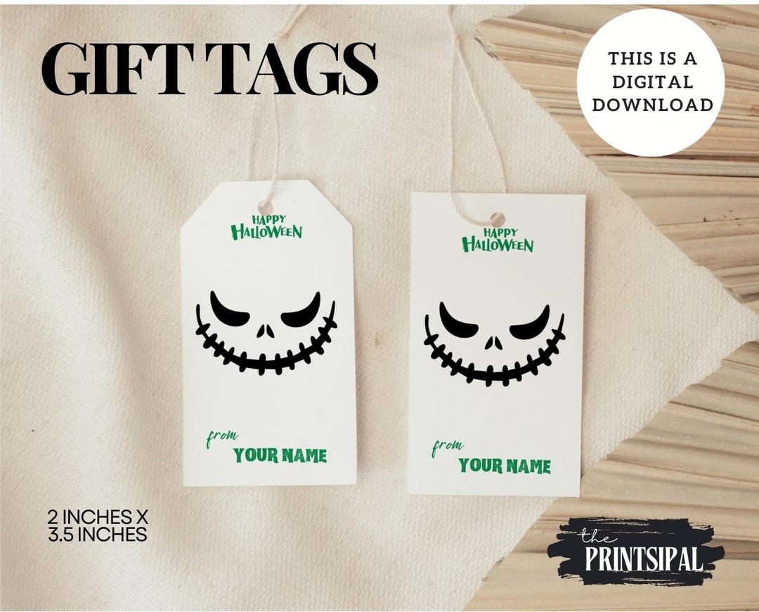 Jack Skeleton Party Favor Gift Tag, Printable Candy Bag Tag, Scary ...