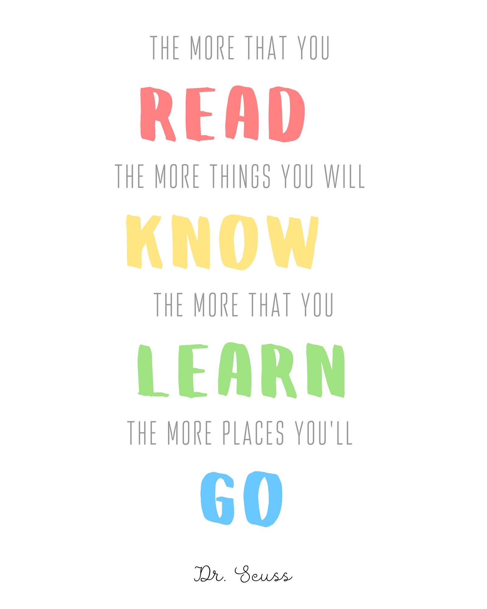 Dr. Seuss the More You Read the More You''ll Know - Etsy