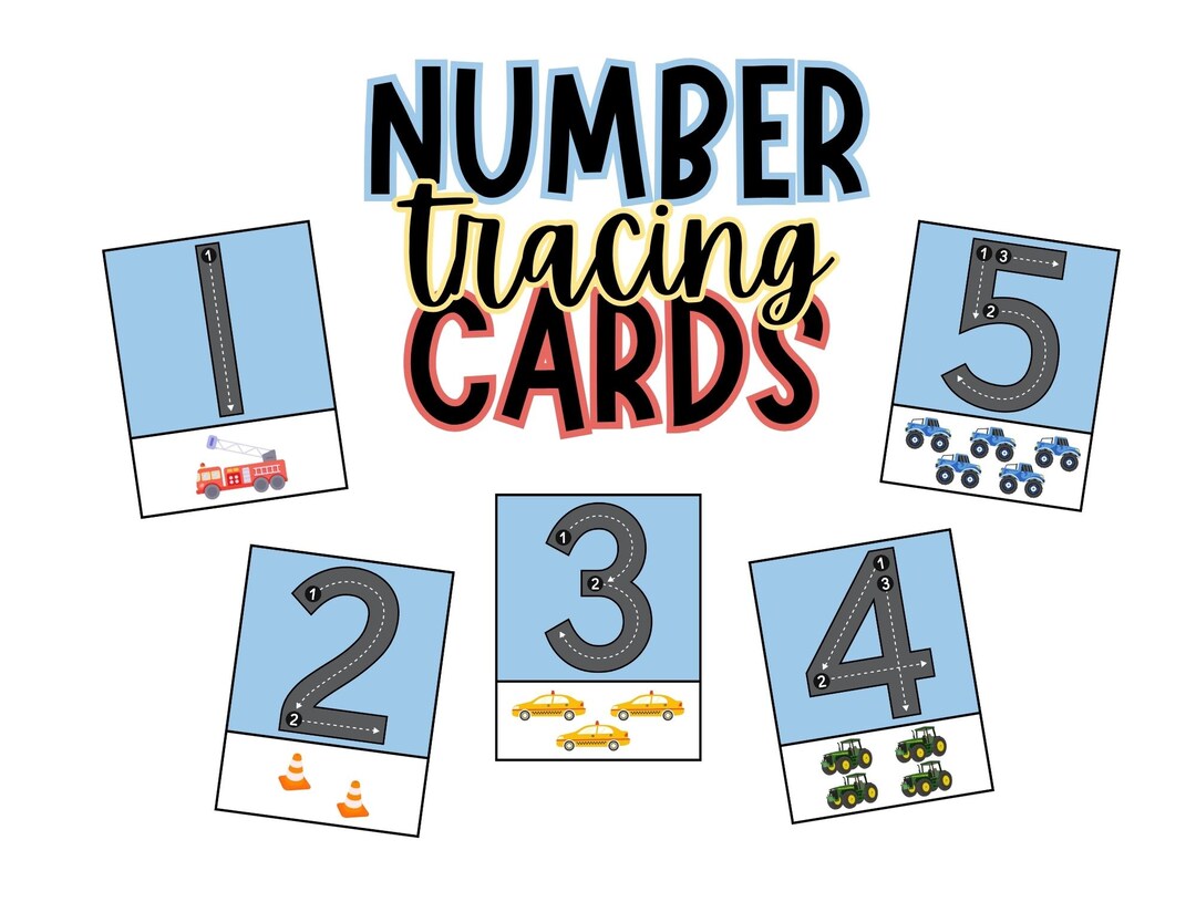 Car Number Tracing Cards Homeschool Montessori Vehicle Quantity 1 ...