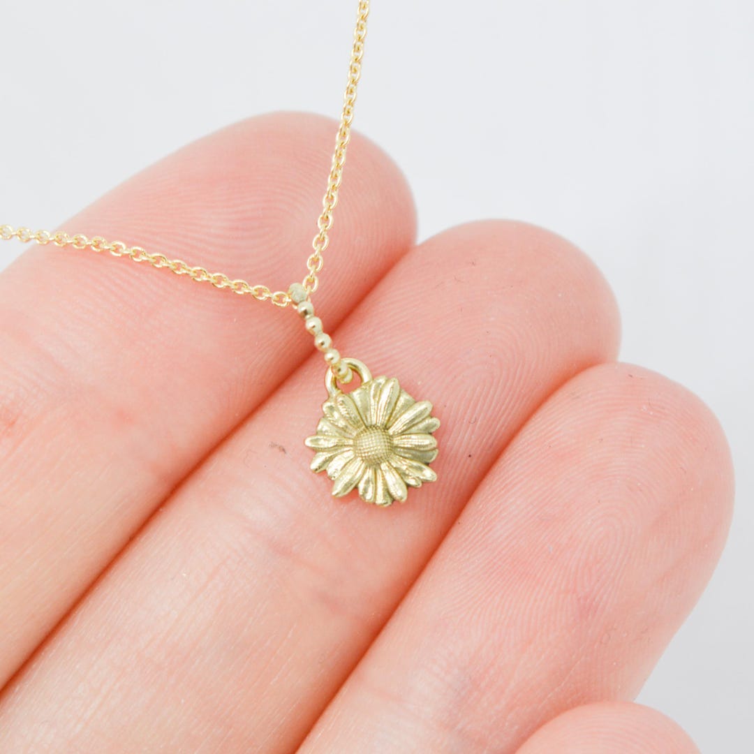 Gold Daisy Pendant | 14k Solid Gold Daisy Pendant | Daisy Charm Solid ...