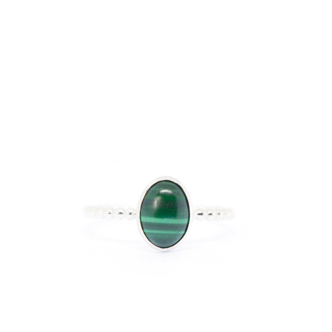 Malachite Ring, Beaded Stacking Ring, Silver Malachite Ring - Etsy