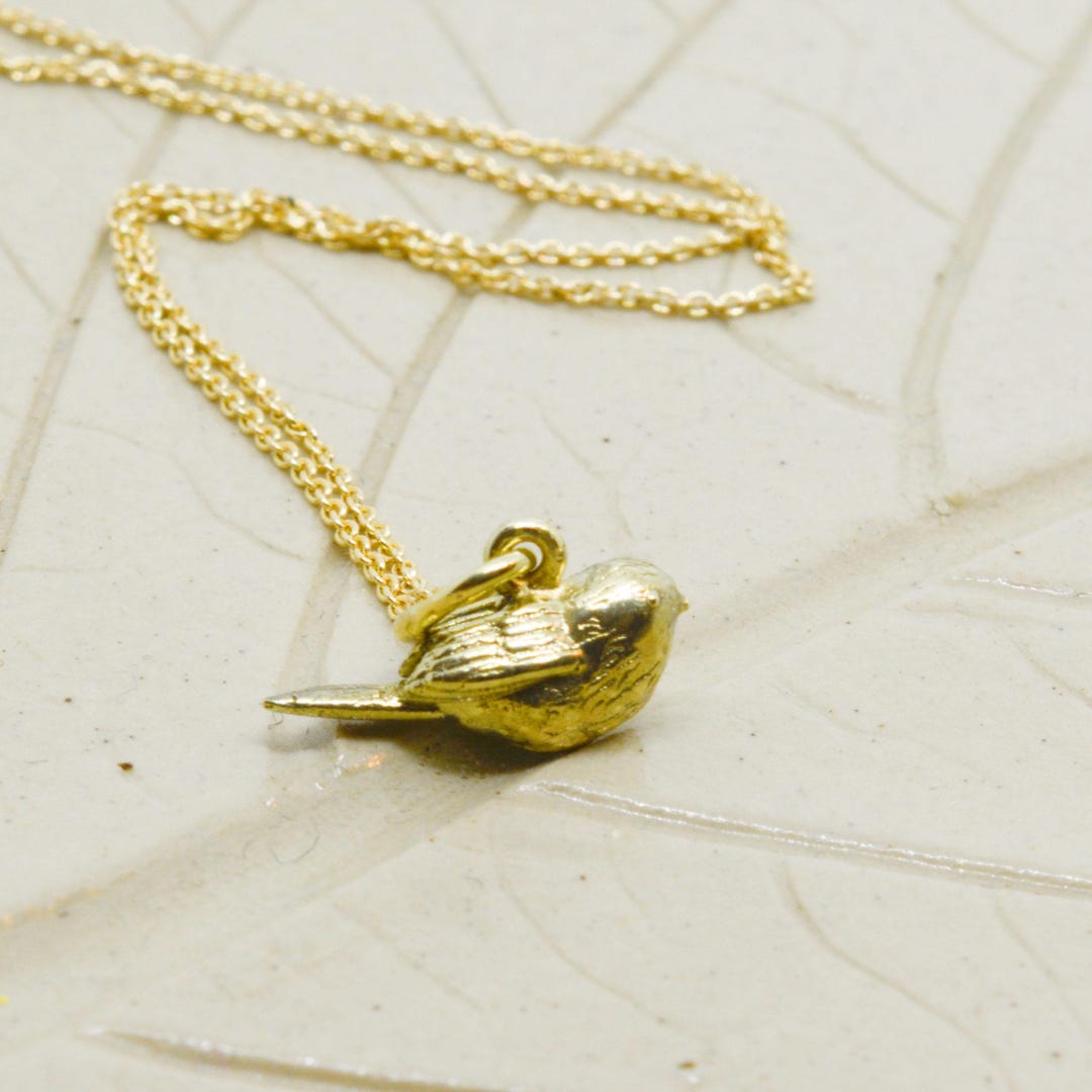 Tiny Bird Pendant | Solid Gold Bird Pendant - Etsy