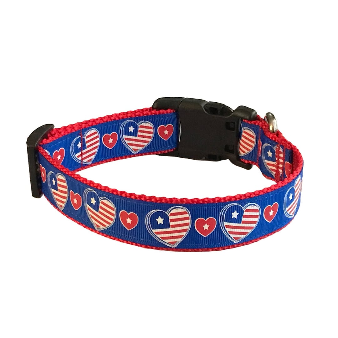 Patriotic Hearts Collar With Black Side Release Buckle, Hand Made With ...