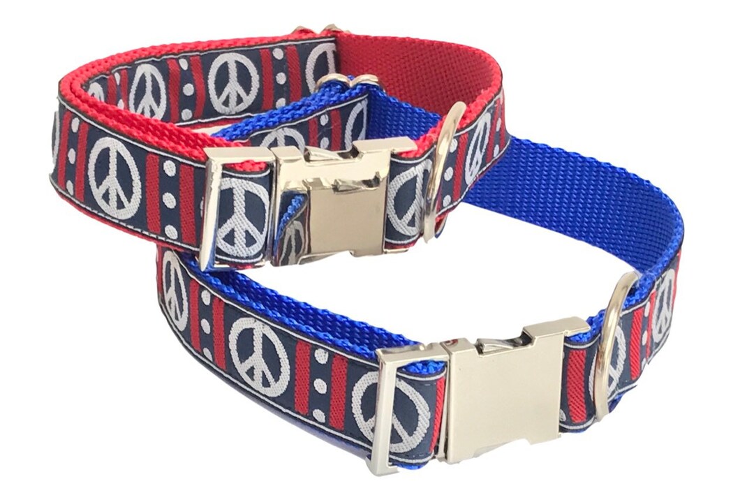 Peace Sign Dog Collar With Metal Hardware - Etsy