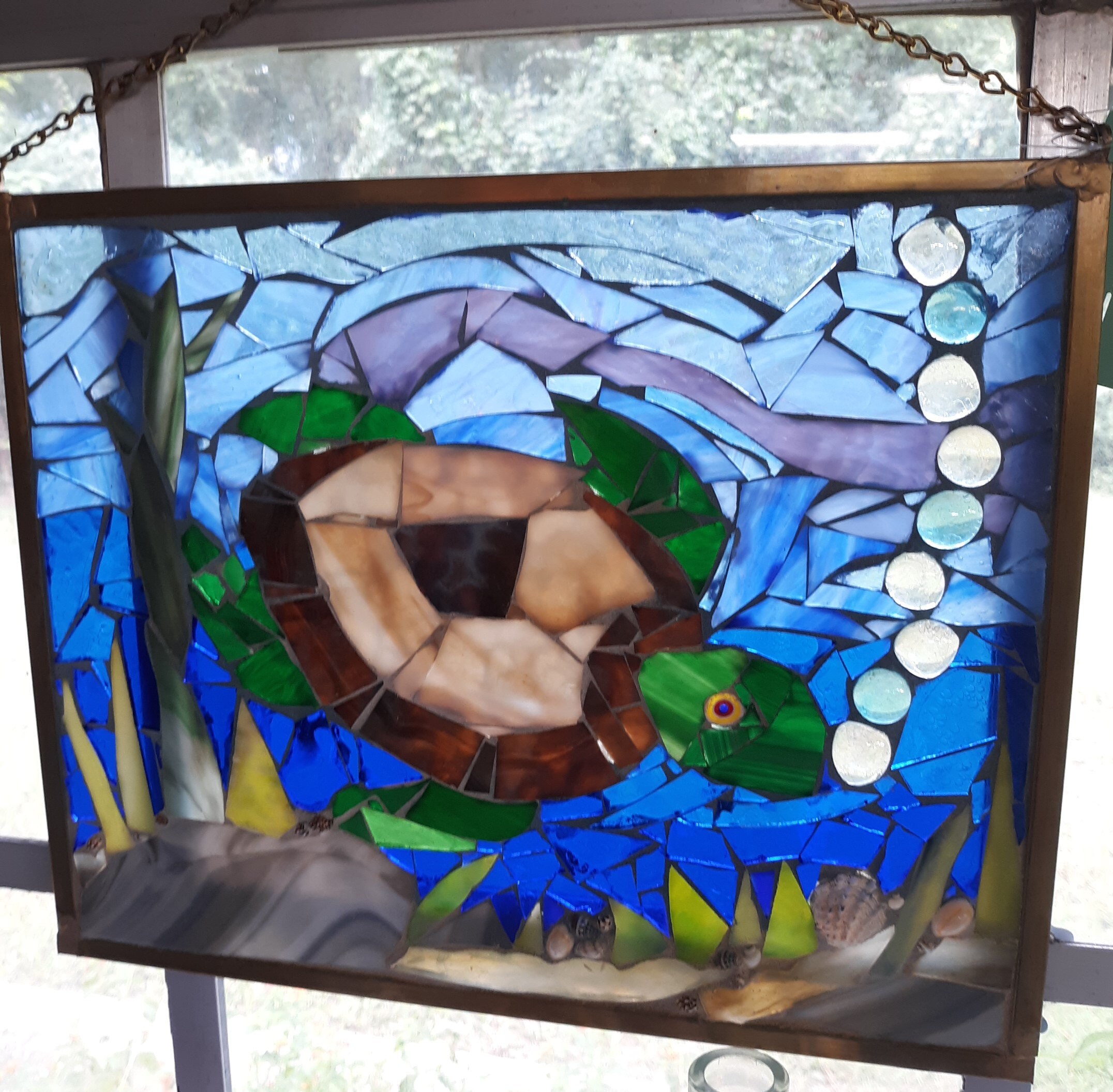 Sea Turtle Stained Glass Hanging Panel in Mosaic Style Sun Catcher Free ...