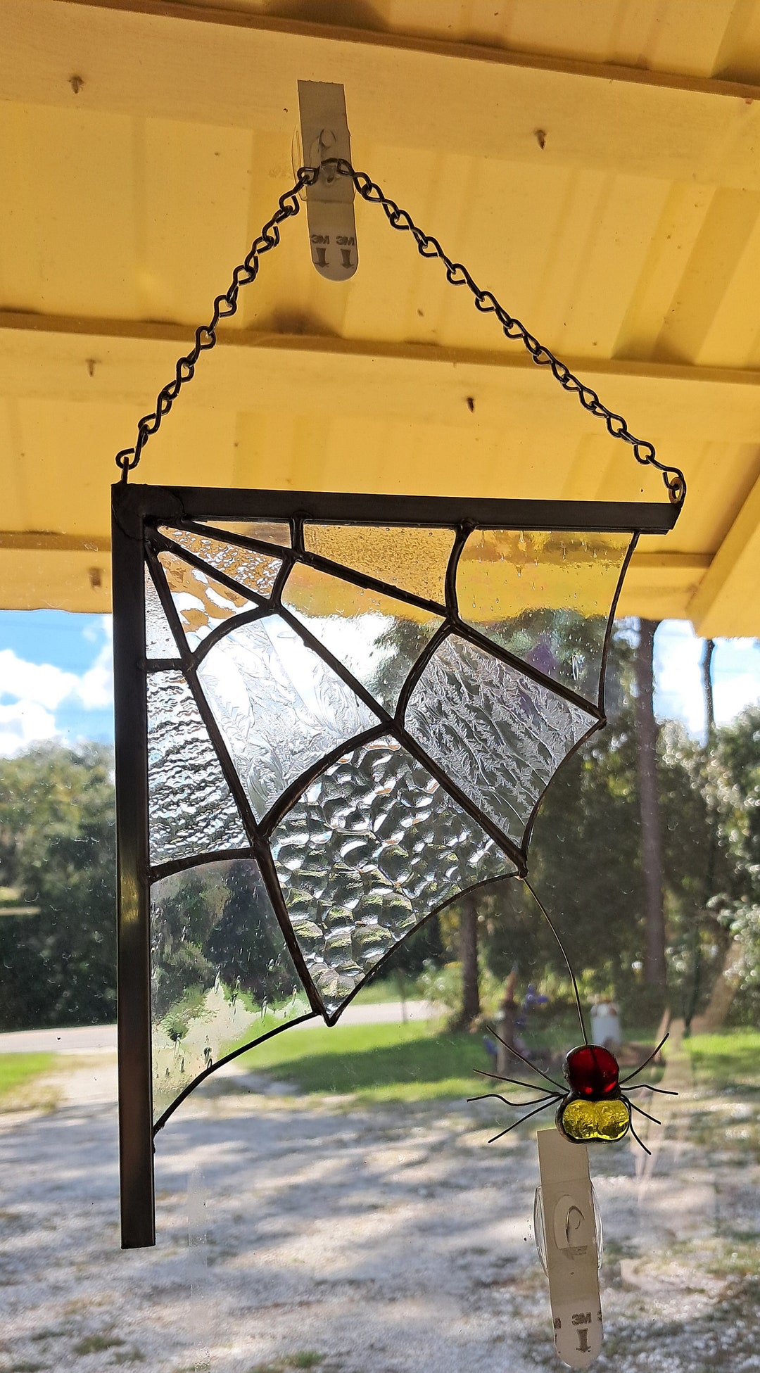 Spider Web Cobweb Corner Piece Sun Catcher With Red Yellow Spider Just ...