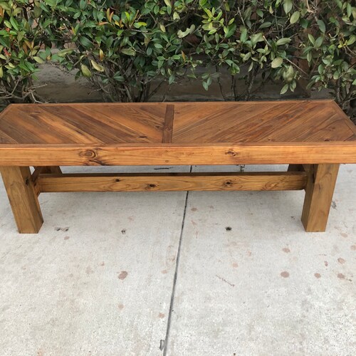 Herringbone Design Outdoor Wood Bench With Back Rest Solid - Etsy