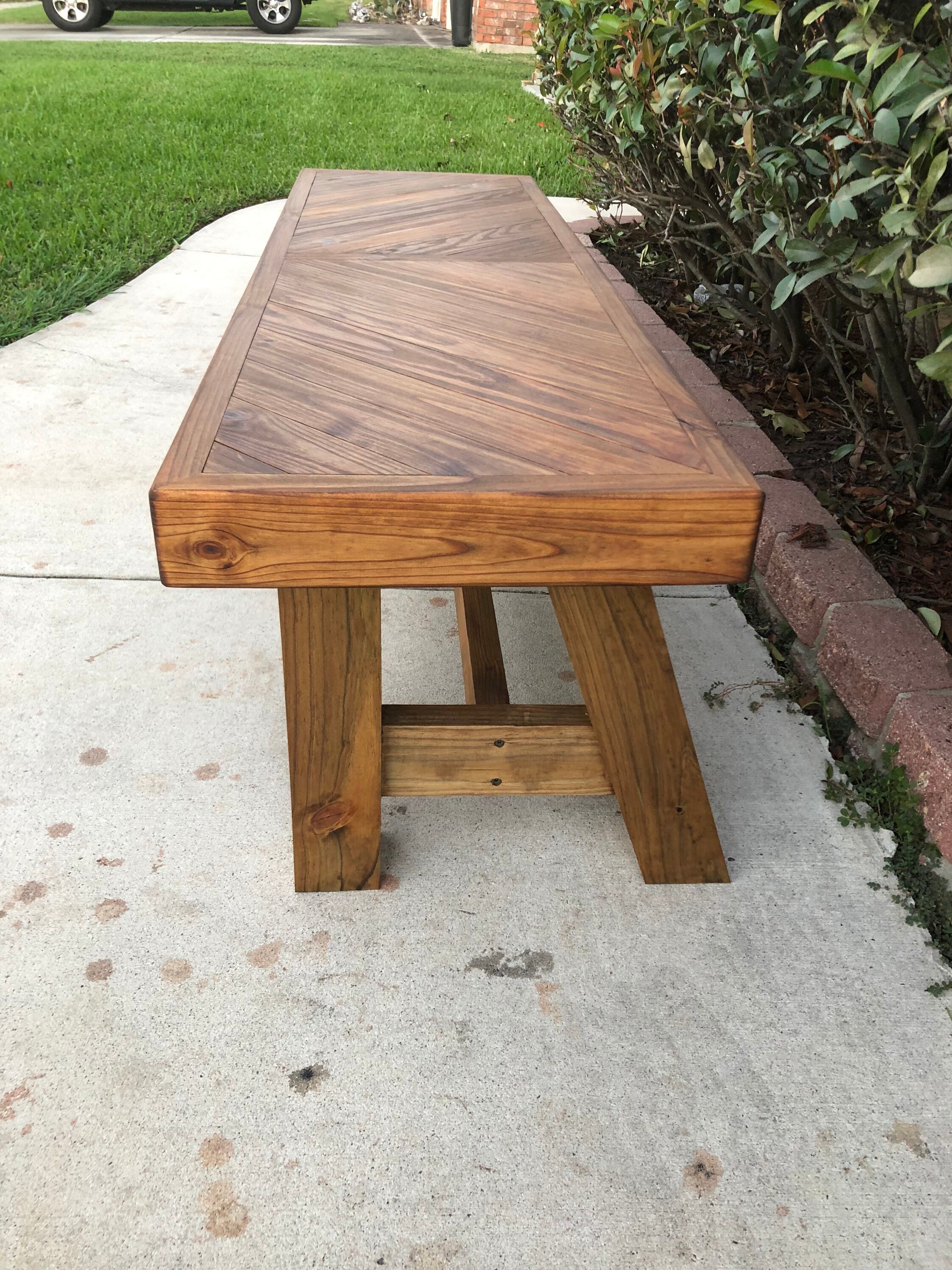 Herringbone Design Outdoor Wood Bench- Solid Wood