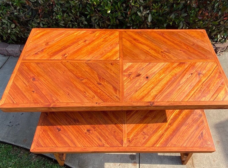 Handcrafted Herringbone Table Bench Set Solid Wood - Etsy