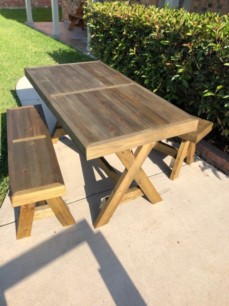 Handcrafted Porch Table Bench Set Solid Wood | Etsy