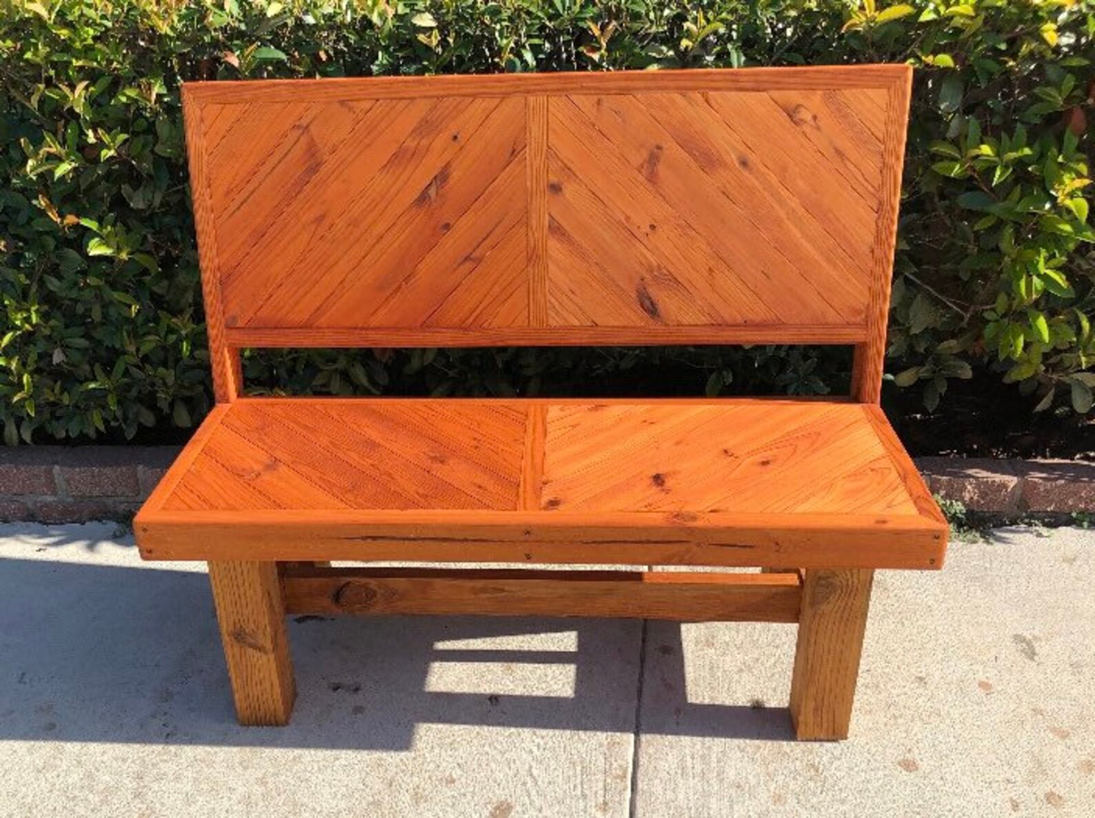 Herringbone Design Outdoor Wood Bench With Back Rest Solid | Etsy