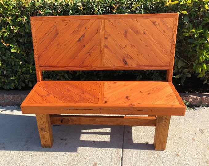 Herringbone Design Outdoor Wood Bench With Back Rest- Solid Wood ...