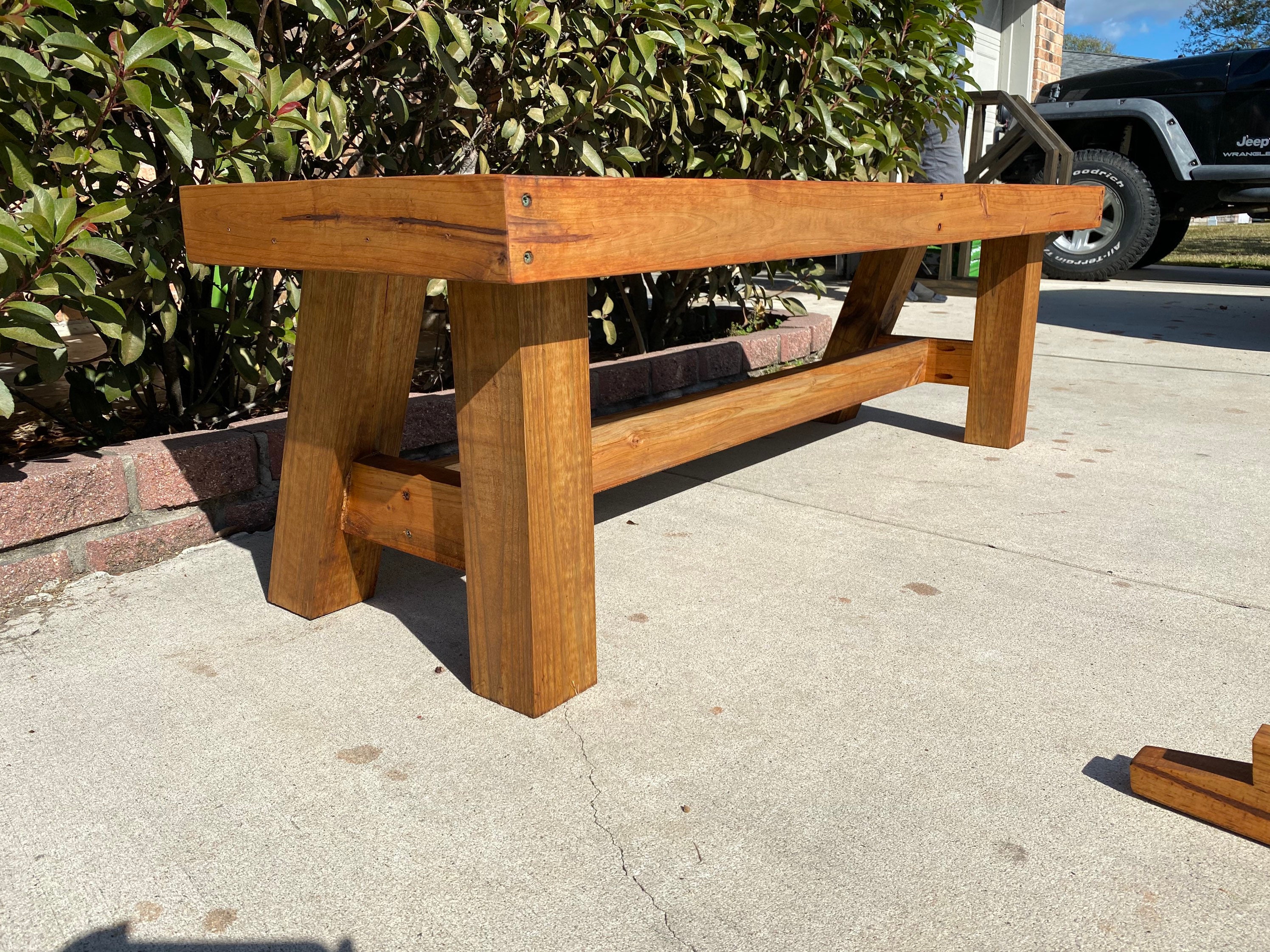 Herringbone Design Outdoor Wood Bench Solid Wood | Etsy