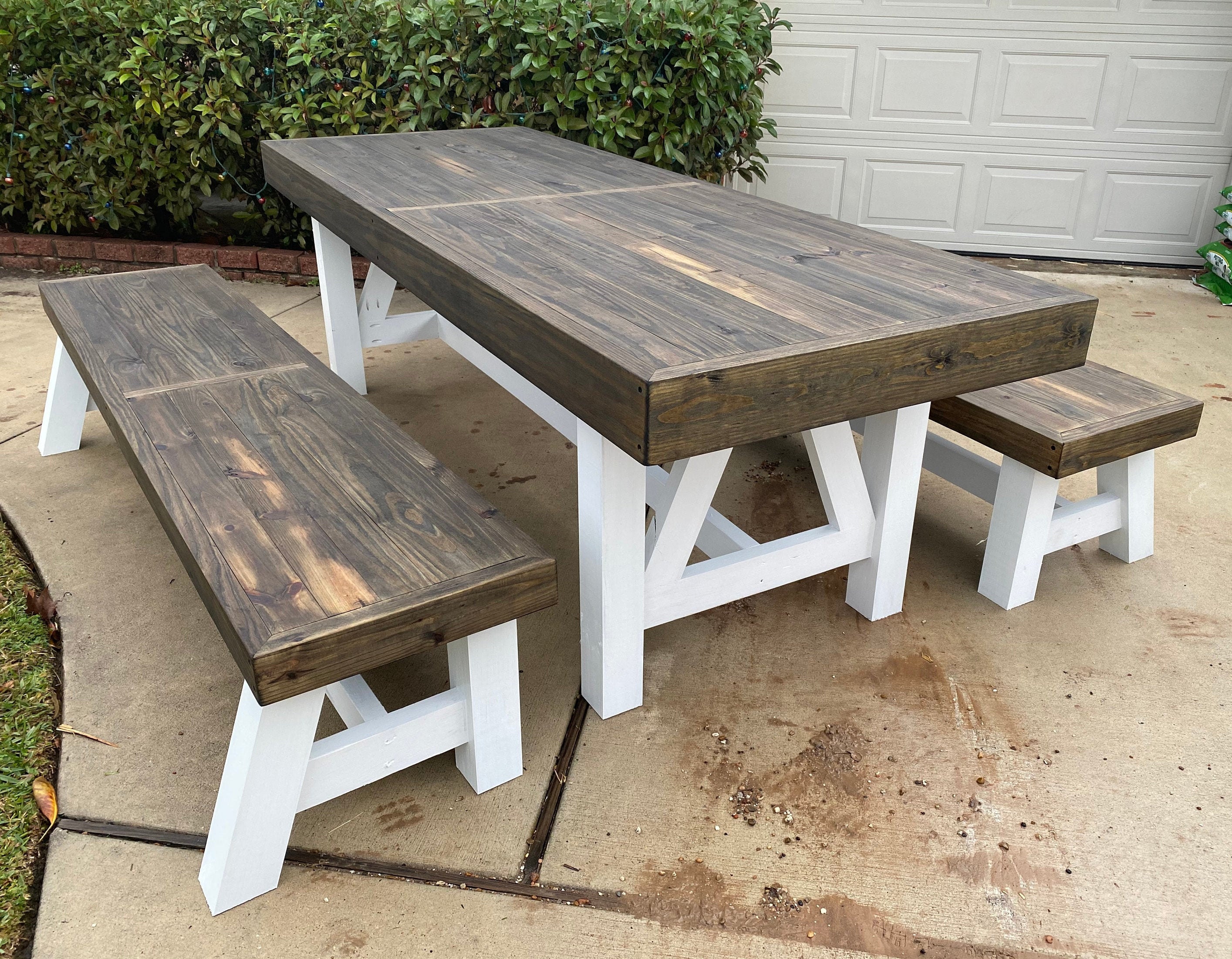 Handcrafted Outdoor Farmhouse Rustic Table Bench Set Solid | Etsy