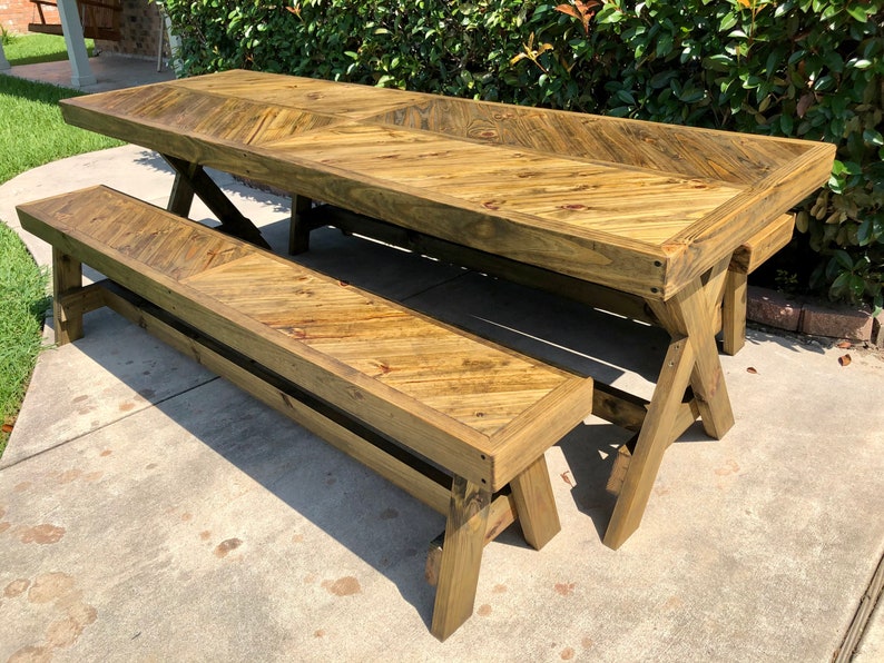 Handcrafted Herringbone Table Bench Set Solid Wood - Etsy