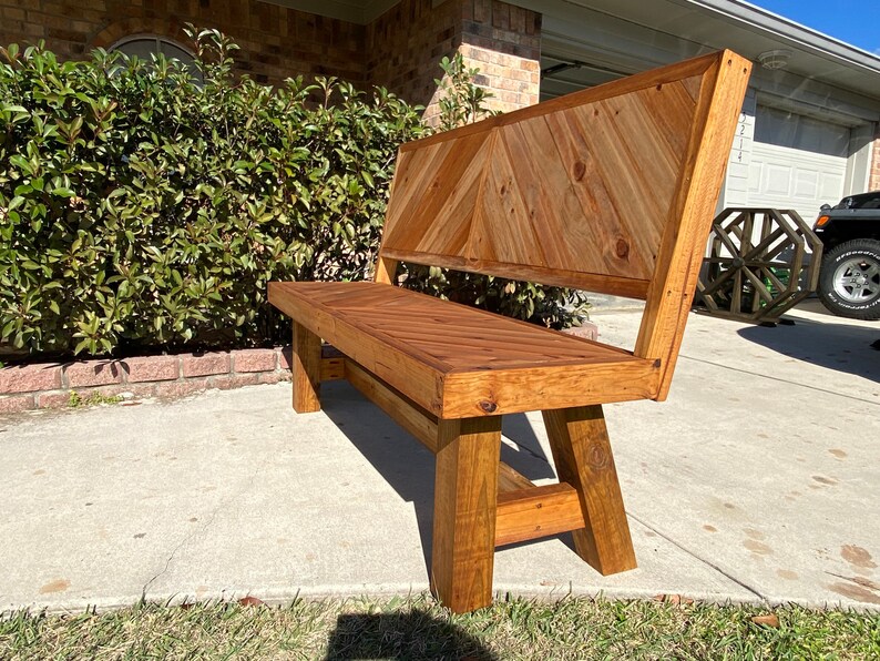 Herringbone Design Outdoor Wood Bench With Back Rest Solid - Etsy