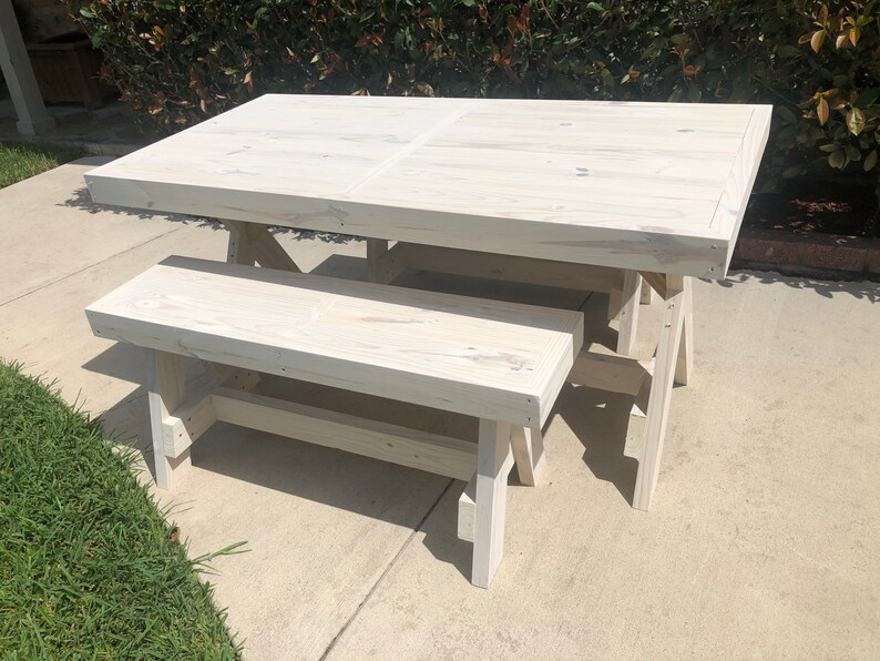 Handcrafted Porch Table Bench Set Solid Wood | Etsy