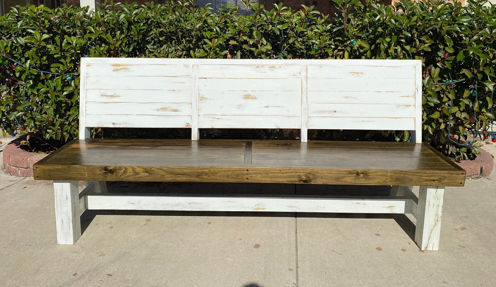 Farmhouse Outdoor Wood Bench With Back Rest Solid Wood - Etsy