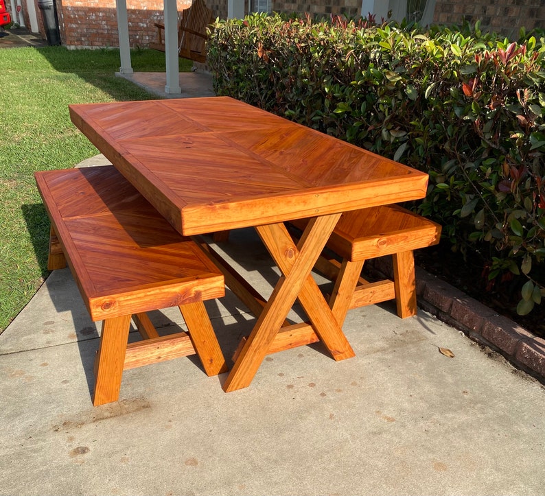 Handcrafted Herringbone Table Bench Set Solid Wood - Etsy