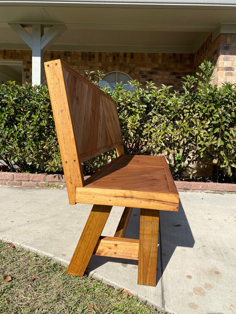 Herringbone Design Outdoor Wood Bench With Back Rest Solid | Etsy