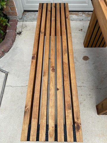 Modern Outdoor Slatted Patio Table Bench Set- Handmade Solid Wood